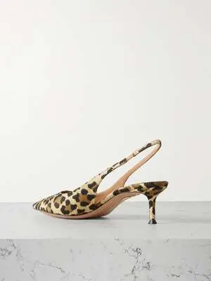 AQUAZZURA New Purist 50 Leopard-print Raffia Slingback Pumps