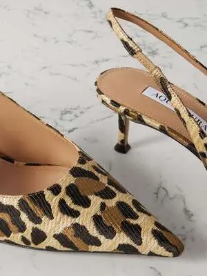 AQUAZZURA New Purist 50 Leopard-print Raffia Slingback Pumps