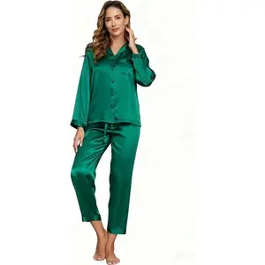 SILKSILKY Pure Silk Casual Button Up Pajamas - Green
