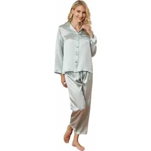 SILKSILKY Pure Silk Casual Button Up Pajamas - Lightblue