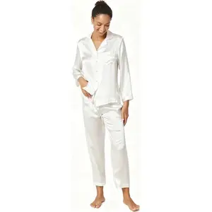 SILKSILKY Pure Silk Casual Button Up Pajamas - White
