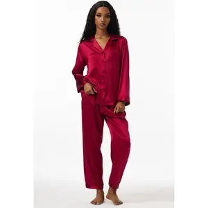SILKSILKY Pure Silk Casual Button Up Pajamas Wine