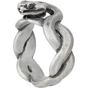 John Varvatos Black Diamond Snake Ring - Silver