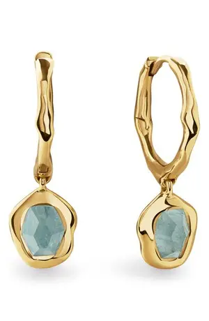 Monica Vinader Odyssey Drop Huggie Hoop Earrings - 18ct Gold Vermeil / Aquamarine
