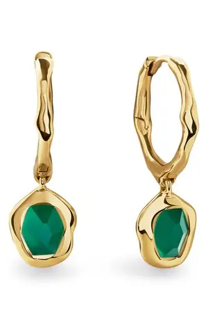 Monica Vinader Odyssey Drop Huggie Hoop Earrings - 18ct Gold Vermeil / Green Onyx
