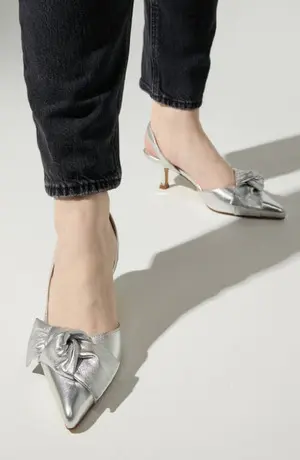 Yosi Samra Kaleigh Slingback Kitten Heel Pumps - Silver