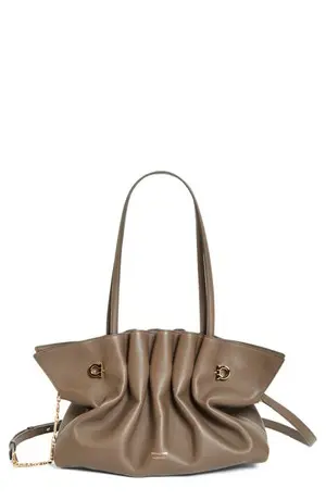 FERRAGAMO Medium Gancio Piercing Soft Leather Shoulder Bag - Concrete