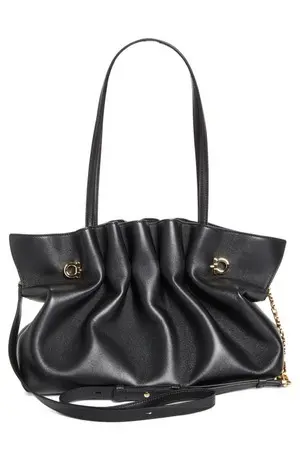 FERRAGAMO Medium Gancio Piercing Soft Leather Shoulder Bag - Nero