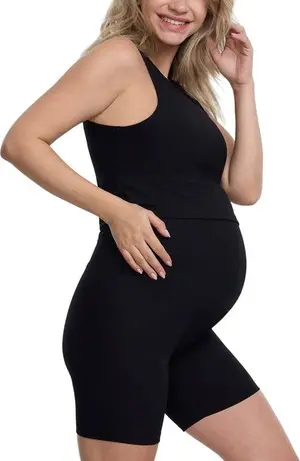 Motherhood Maternity Crew Neck Racerback Cropped Maternity Tank - Black