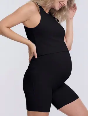 Motherhood Maternity Crew Neck Racerback Cropped Maternity Tank - Black