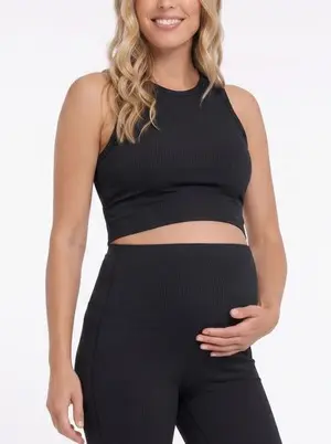 Motherhood Maternity Crew Neck Racerback Cropped Maternity Tank - Black