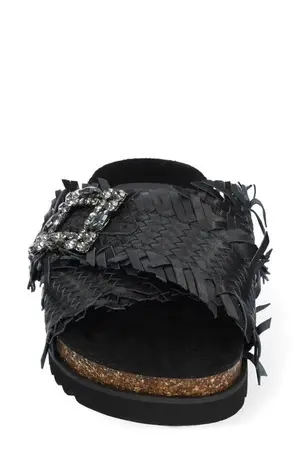 BIBI LOU Danna Fringe Slide Sandal - Black