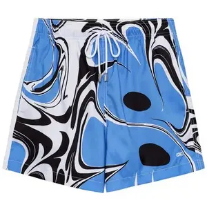 LE CLUB 4-way Stretch Swim Trunks - Blue Black & White