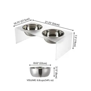 THE LICKER STORE Keaton Modern Lucite Rectangular Elevated Pet Feeder With 2-stainless Steel Bowls - Moon White/chrome