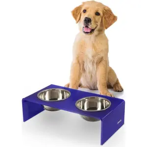 THE LICKER STORE Keaton Modern Lucite Rectangular Elevated Pet Feeder With 2-stainless Steel Bowls Purple/chrome