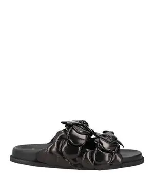 Valentino Garavani Soft Leather Sandals With Floral Appliqu - Black