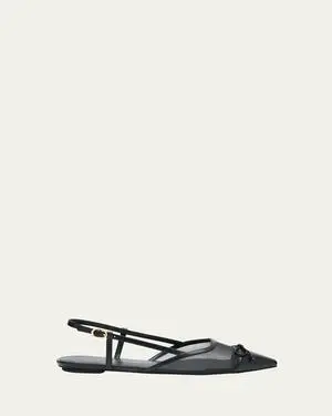 STUART WEITZMAN Kitty Mesh Leather Cap-toe Slingback Flats - Black
