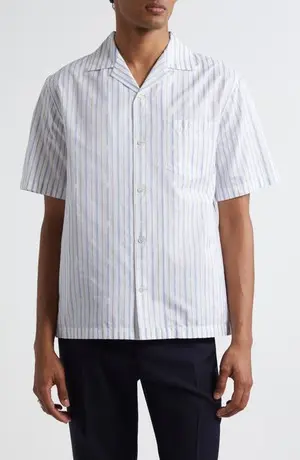 Alexander McQueen Skull Stripe Camp Shirt - White-blue-grey