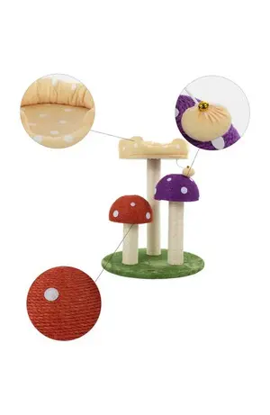 THE LICKER STORE Pixie 22.5" 3-tier Cottage Sisal Mushroom Cat Tree With Scratching Posts