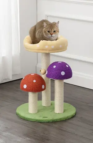 THE LICKER STORE Pixie 22.5" 3-tier Cottage Sisal Mushroom Cat Tree With Scratching Posts