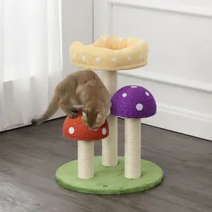 THE LICKER STORE Pixie 22.5" 3-tier Cottage Sisal Mushroom Cat Tree With Scratching Posts