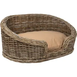 THE LICKER STORE Curvy Classic Handwoven Rattan Pet Bed With Machine-washable Cushion - Kubu Gray (28.5l X 17.5w)