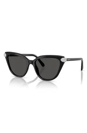 SWAROVSKI 56mm Cat Eye Sunglasses - Black/dark Grey