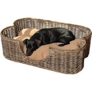 THE LICKER STORE Scallop Tropical Handwoven Rattan Pet Bed With Machine Washable Cushion - Kubu Gray