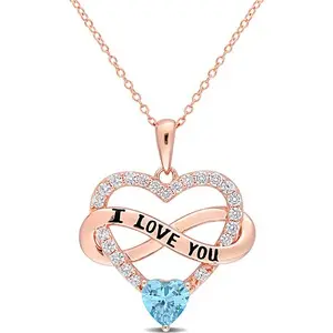 JULIANNA B. Zirconia Infinity Heart Necklace - Turquoise Blue Cz