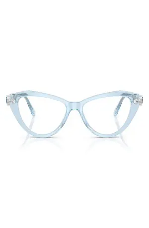SWAROVSKI 53mm Cat Eye Optical Glasses - Transparent Blue/demo Lens