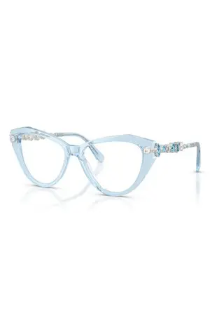 SWAROVSKI 53mm Cat Eye Optical Glasses - Transparent Blue/demo Lens