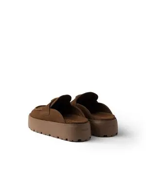Prada Suede Flatform Mules - Brown