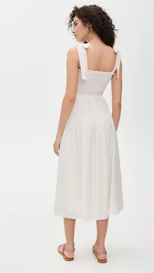 Moon River Adjustable Strap Shirred Midi Dress