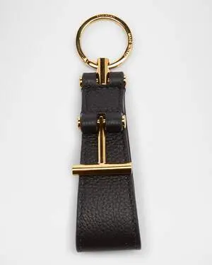 TOM FORD Keyring Holder In Grain Leather - Black