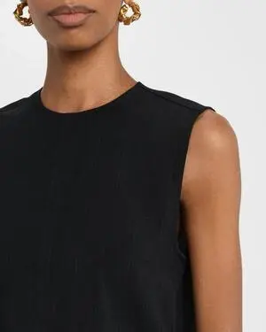 TOTEME Sleeveless Woven Stripe Top - Black