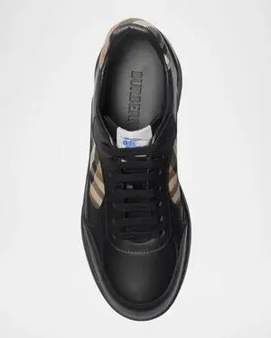 Burberry Terrace Leather And Check Low-Top Sneakers Black