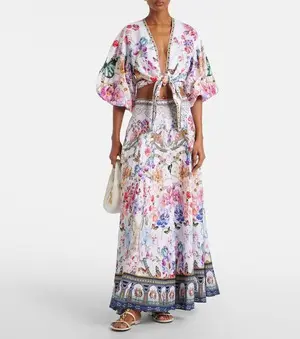 Camilla Floral Linen Crop Top - Multicoloured