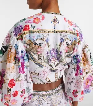Camilla Floral Linen Crop Top - Multicoloured