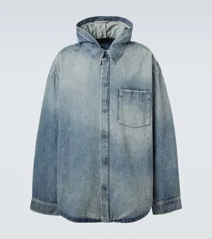 Balenciaga Hooded Denim Overshirt - Blue