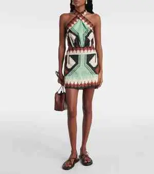 Johanna Ortiz Printed Halterneck Linen Minidress