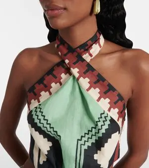 Johanna Ortiz Printed Halterneck Linen Minidress