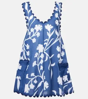 JULIET DUNN Floral Scalloped Cotton Minidress - Blue