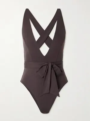 Max Mara Cristel Belted Open-back Swimsuit - Brown