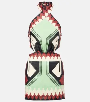 Johanna Ortiz Printed Halterneck Linen Minidress - Multicoloured