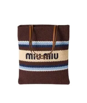 Miu Miu Raffia-effect Woven Tote Bag - Cocoa Brown/celeste/natural