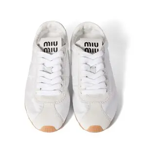 Miu Miu Plume Technical Fabric And Suede Sneakers - White