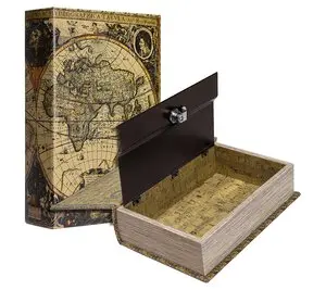 BARSKA Antique Map Book Lock Box With Key Lock