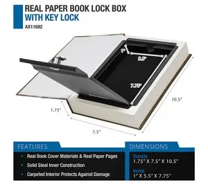 BARSKA Real Paper Book Lock Box With Key Lock