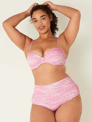 Pink PINK Crinkle High-Waist Shortie Bikini Bottom Print