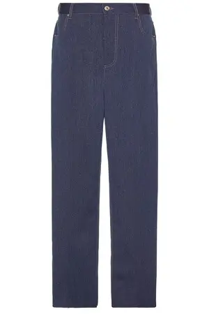Bottega Veneta Melange Wool Cotton Drill Straight Trousers - Indigo
